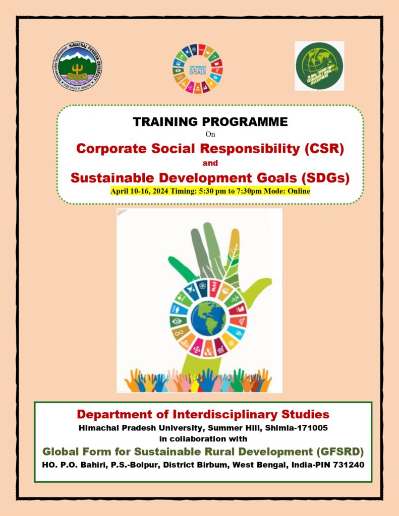 TRAINING PROGRAMME on Corporate Social Responsibility (CSR) and Sustainable Development Goals ...